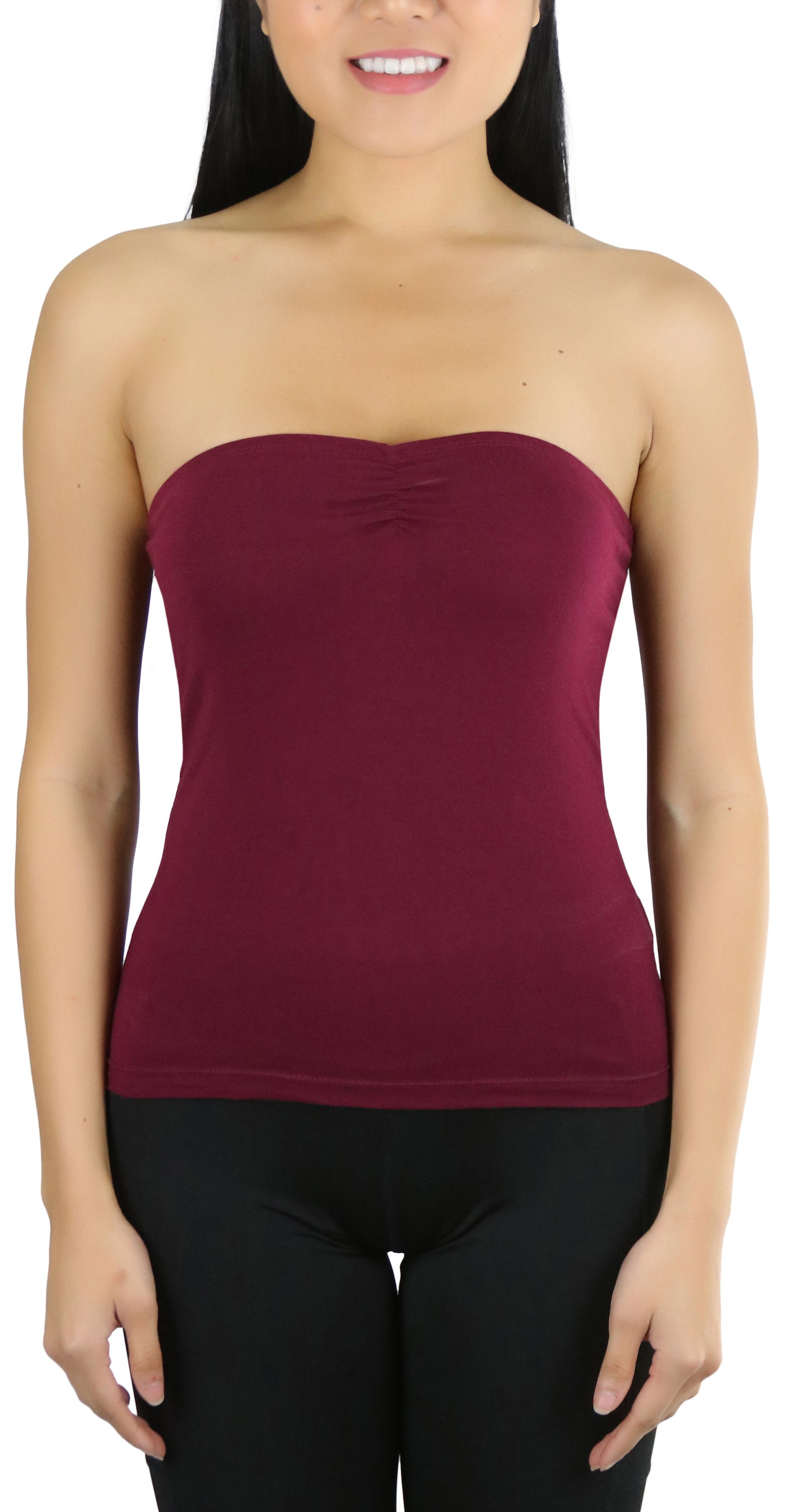 ToBeInStyle Women's Sweetheart Neck Bandeau Knit Tube Top - Burgundy ...