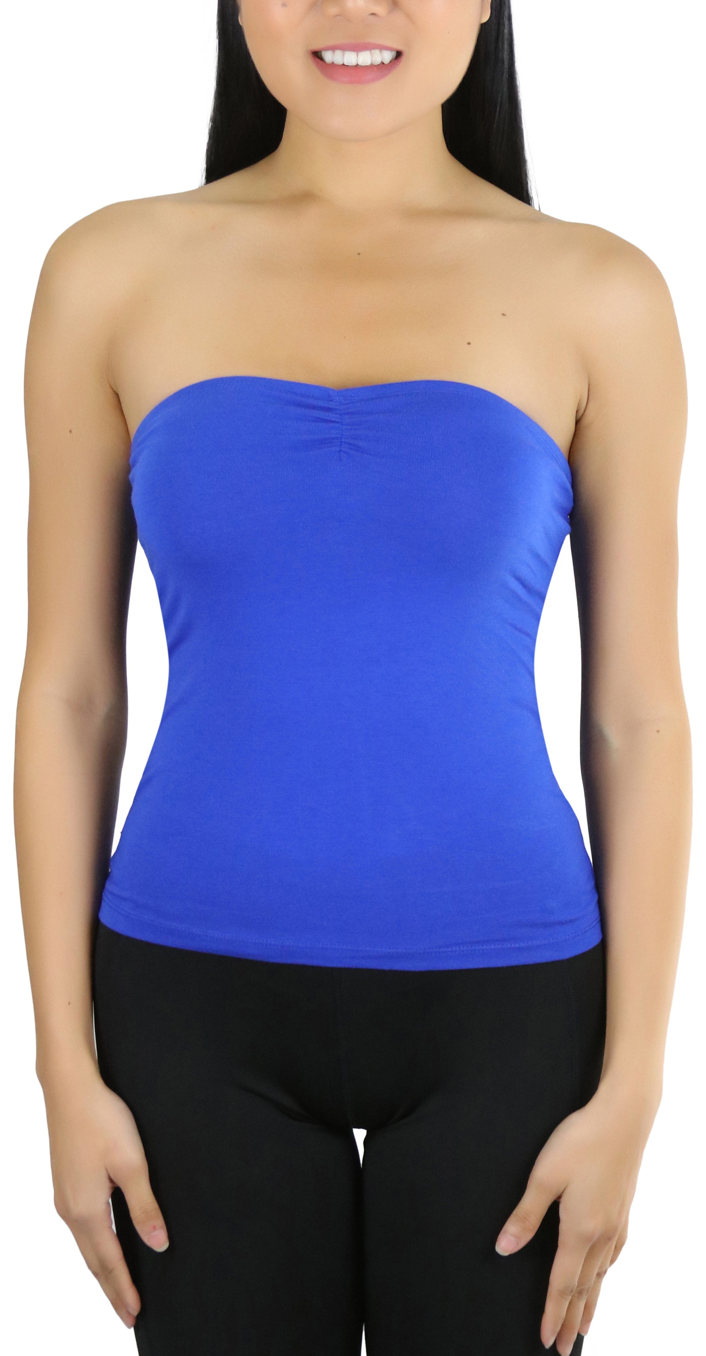 ToBeInStyle Women's Sweetheart Neck Bandeau Knit Tube Top - Royal Blue ...