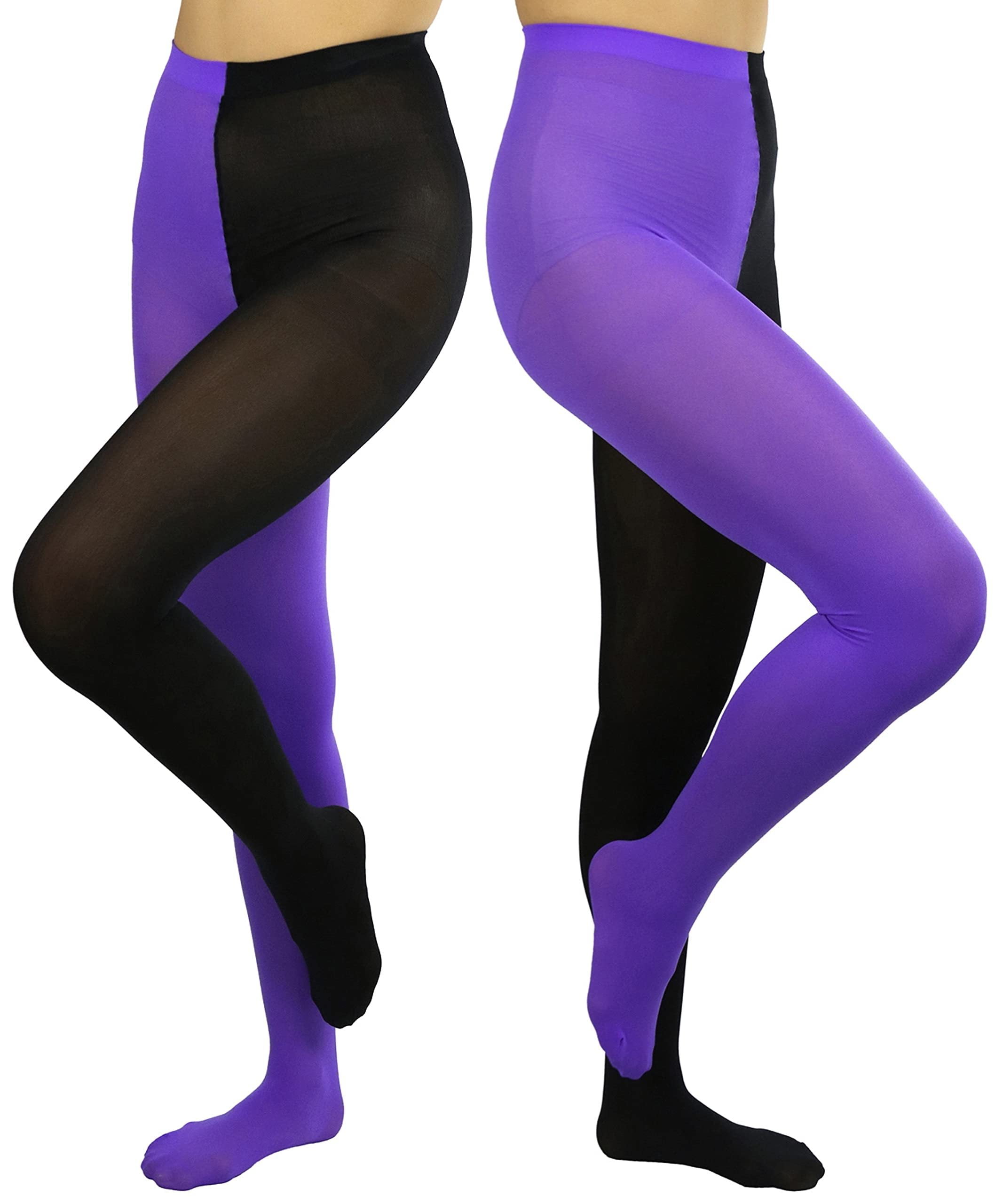 ToBeInStyle Women's Two Toned Jester Tights w/ Reinforced Toe - Black ...