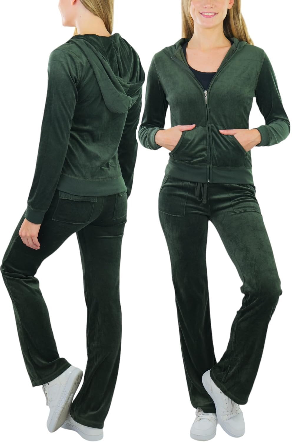 ToBeInStyle Women's Velour Tracksuit Zip-Up Hooded Jacket and Matching ...