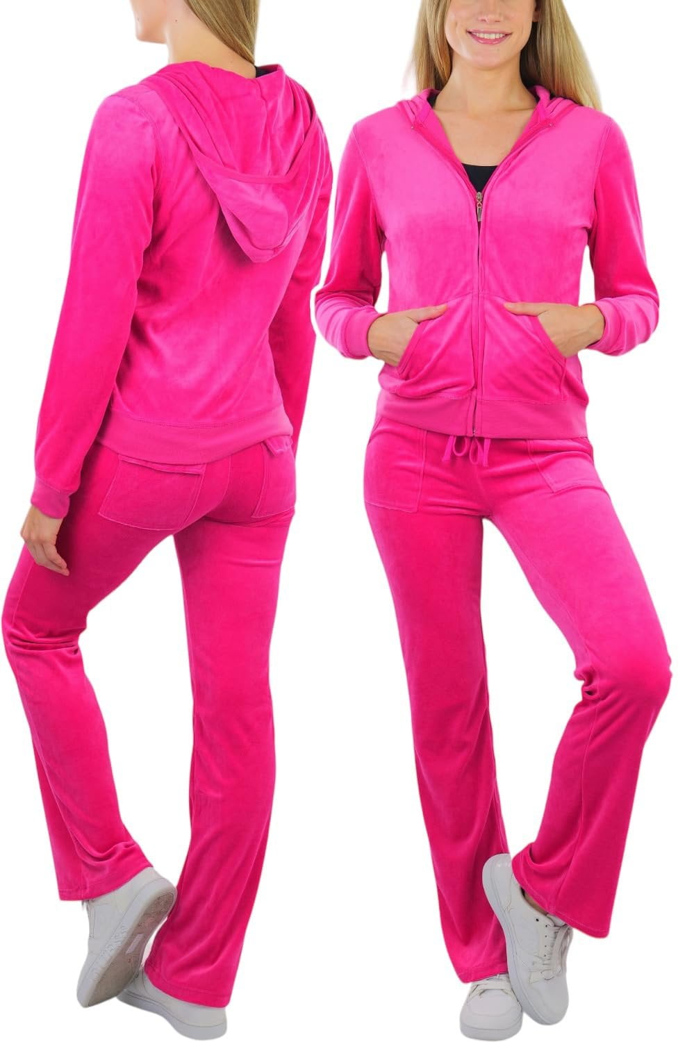 ToBeInStyle Women's Velour Tracksuit Zip-Up Hooded Jacket and Matching ...