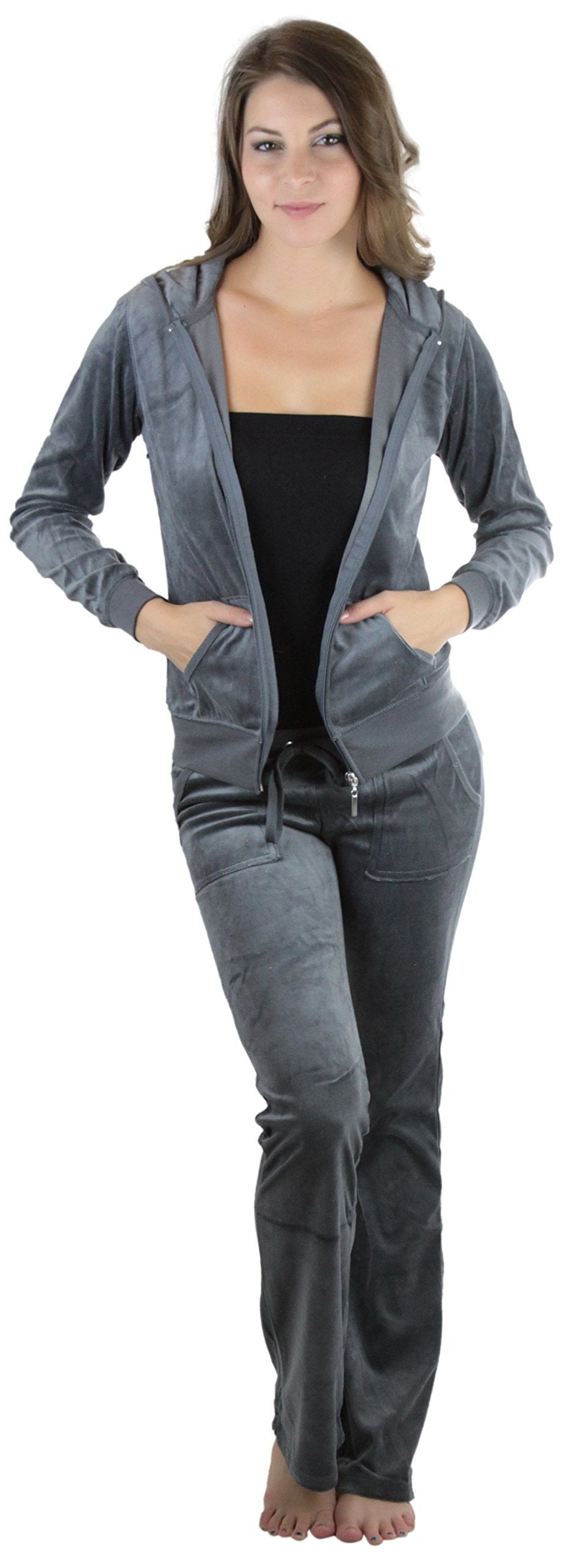 ToBeInStyle Women's Velour Tracksuit Zip-Up Hooded Jacket and Matching ...