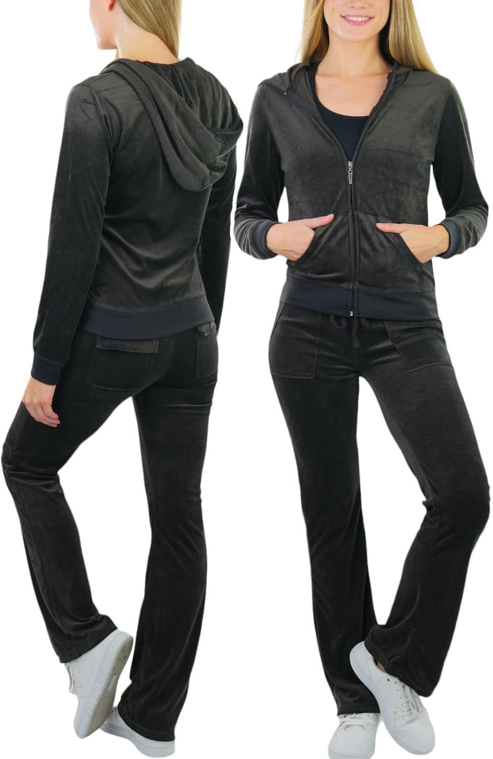 ToBeInStyle Women's Velour Tracksuit Zip-Up Hooded Jacket and Matching ...