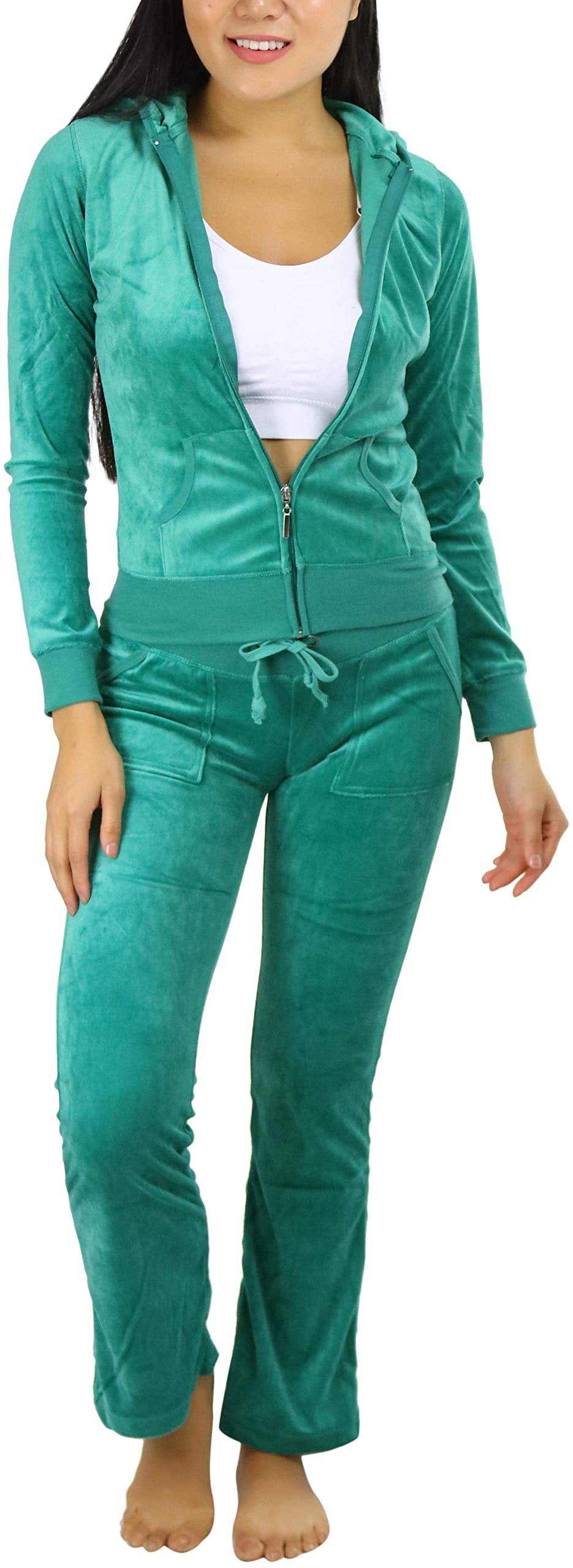 ToBeInStyle Women's Velour Tracksuit Zip-Up Hooded Jacket and Matching ...