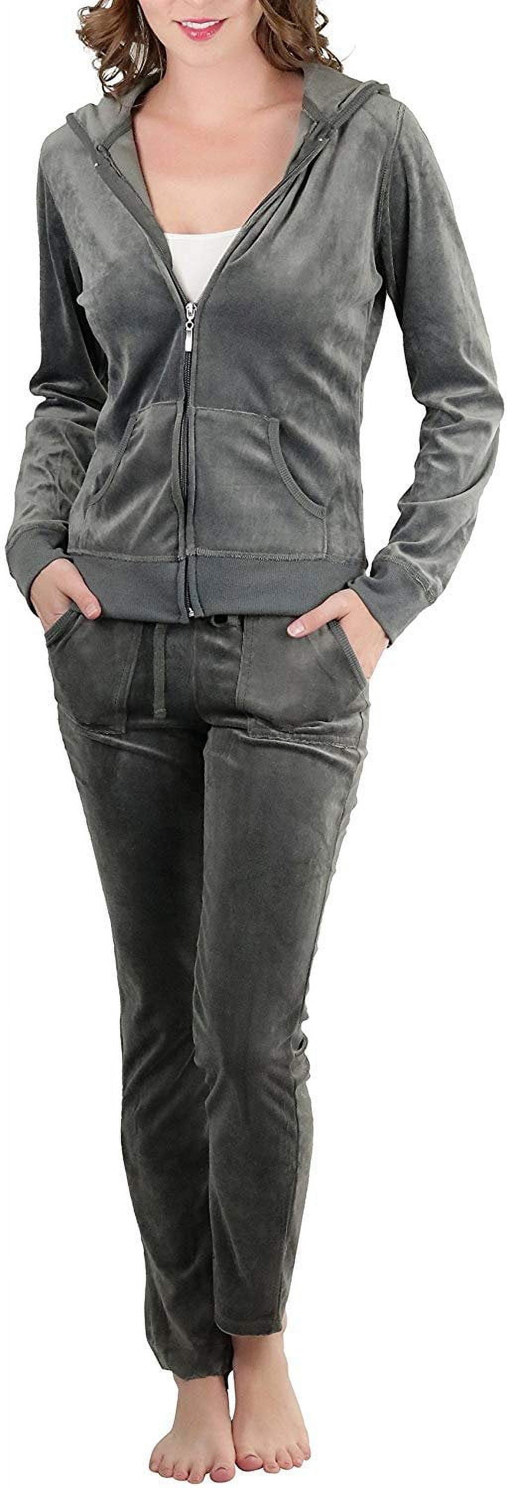 ToBeInStyle Women's Velour Tracksuit Zip-Up Hooded Jacket and Matching ...