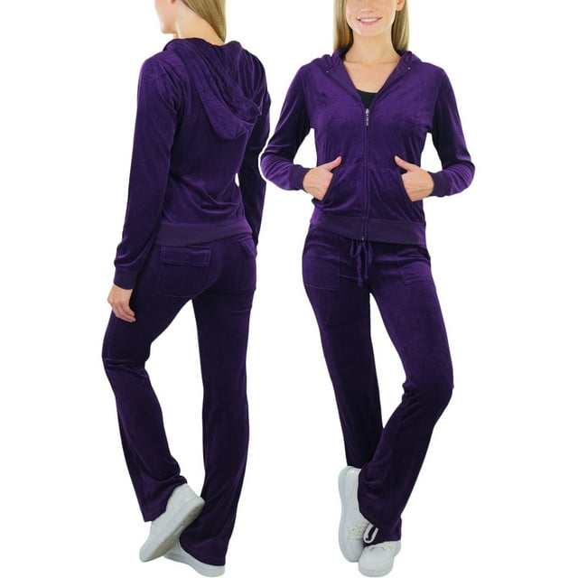 ToBeInStyle Women's Velour Tracksuit Zip-Up Hooded Jacket and Matching ...