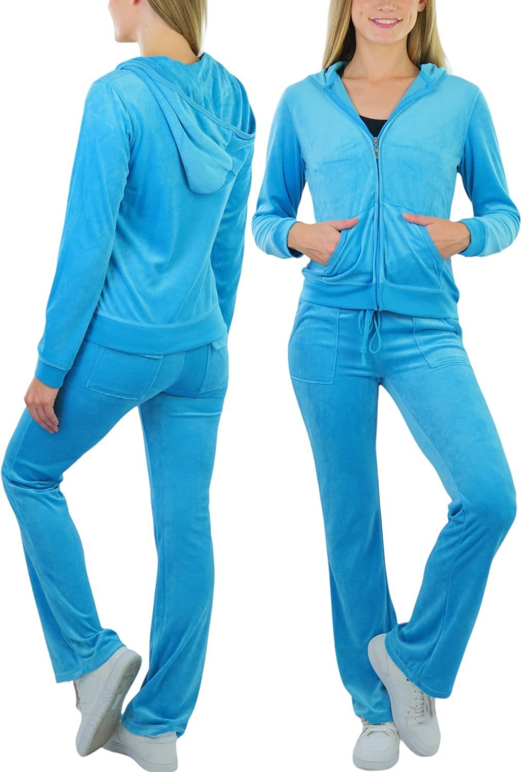 ToBeInStyle Women's Velour Tracksuit Zip-Up Hooded Jacket and Matching ...