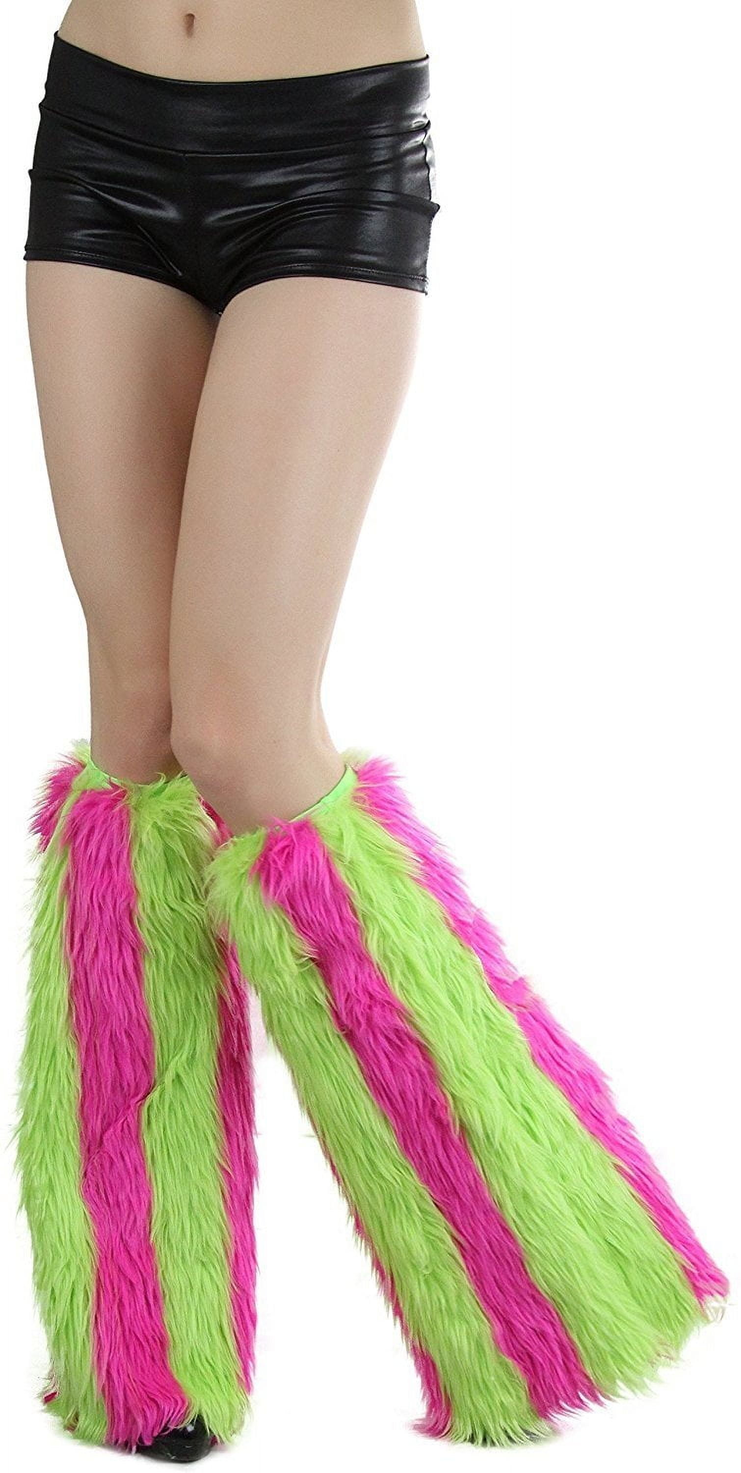 ToBeInStyle Women's Vertical Striped Leg Warmers - Neon Green/Neon Pink ...