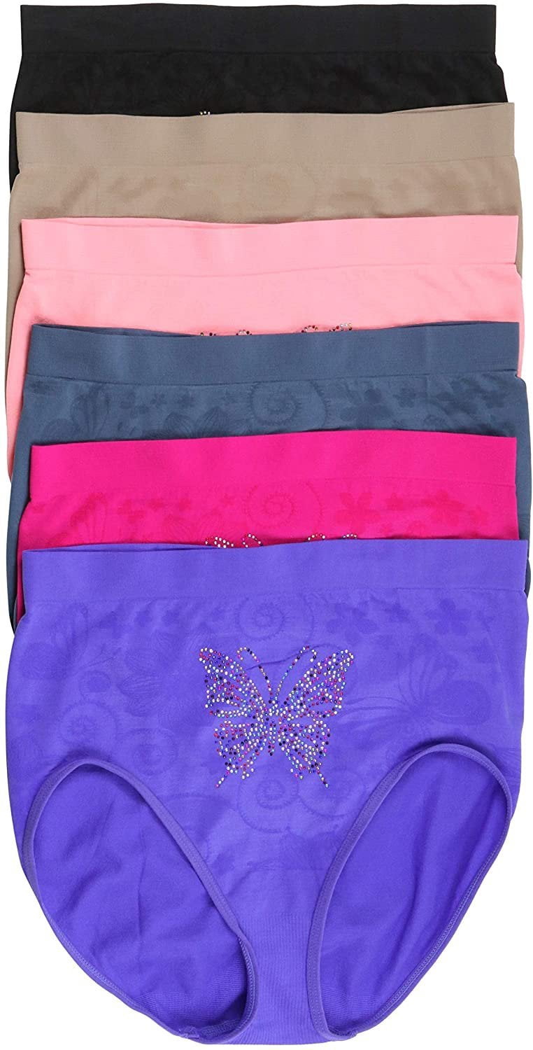 ToBeInStyle Womens 6 Pack Plus Size Seamless Flower High Waist Briefs ...