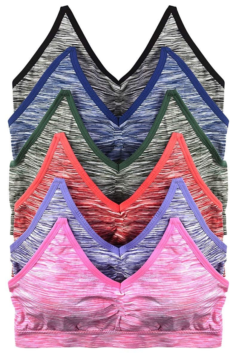 ToBeInStyle Womens Pack of 6 Wire Free Padded Sports Bralettes ...