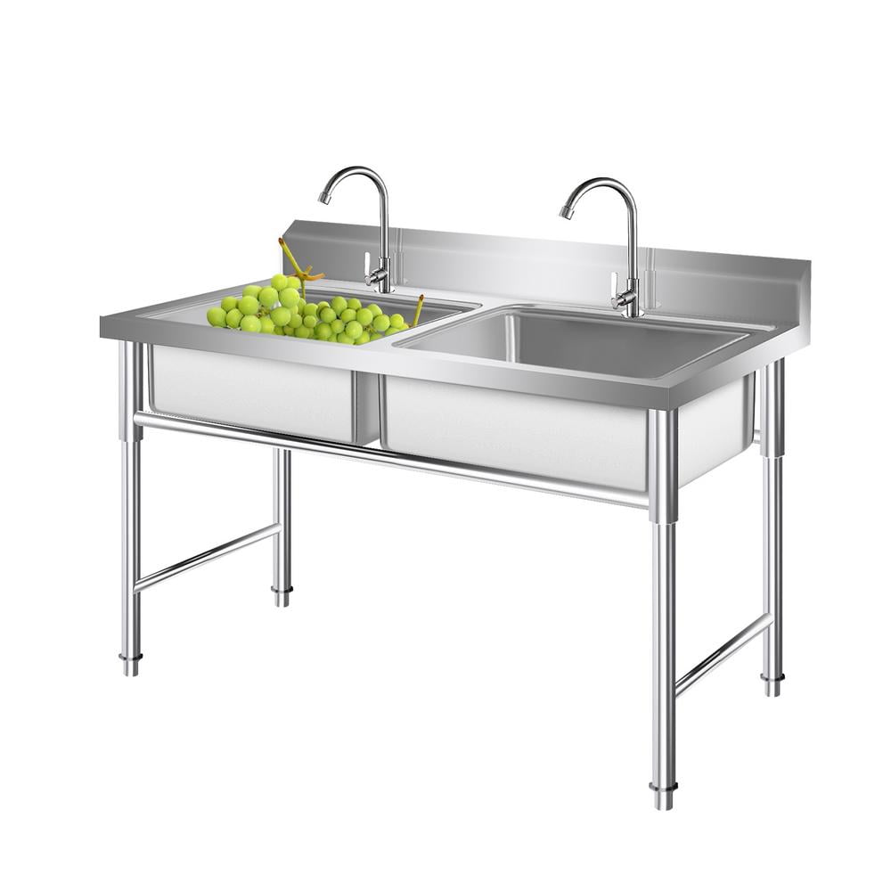 ToHu Stainless Steel Utility Sink Anti-Rust Double-Bowl Utility Sinks ...