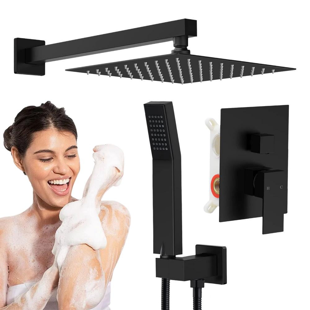 TOHU Tub Faucet Set Matte Black Tub Shower Faucet Set High-Pressure Rainfall Shower System ...