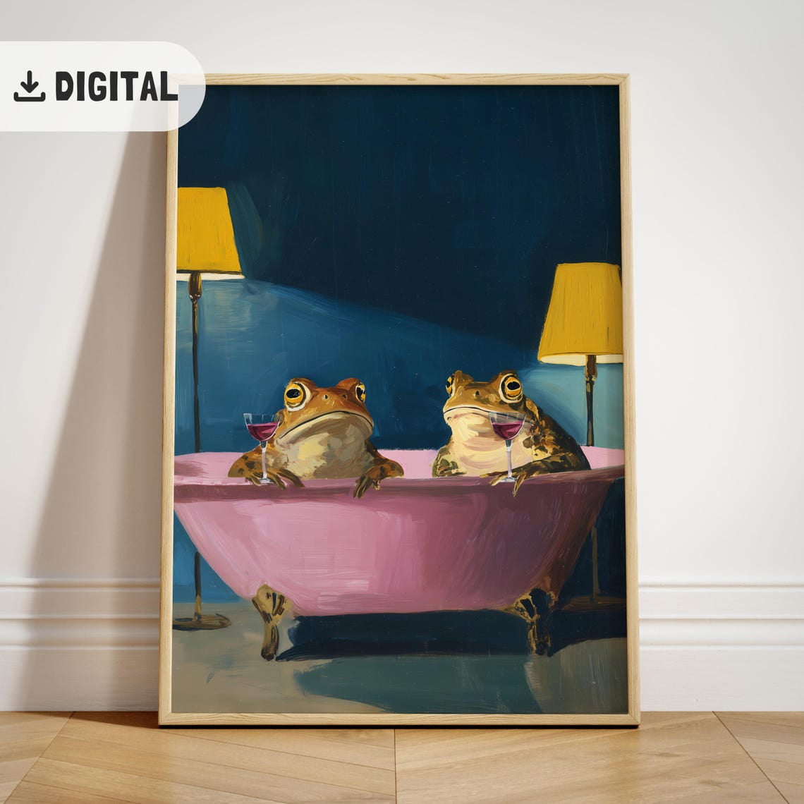 Toad Bathroom Poster, Romantic Frogs Couple Bathtub Wall Decor, Wc Art ...