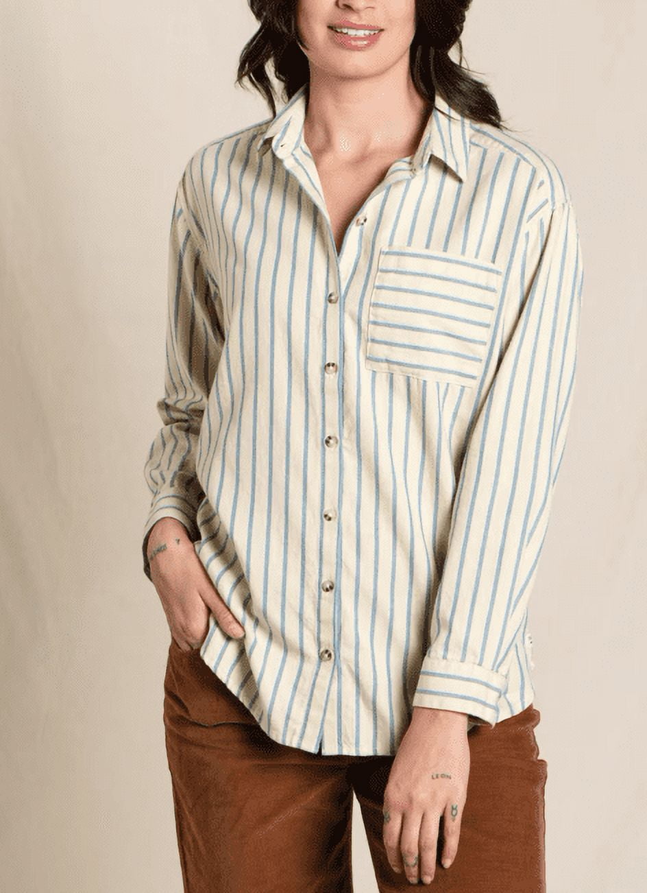 Toad & Co Women's Yellow Eddy Boyfriend Button Up Shirt Barley Stripe ...