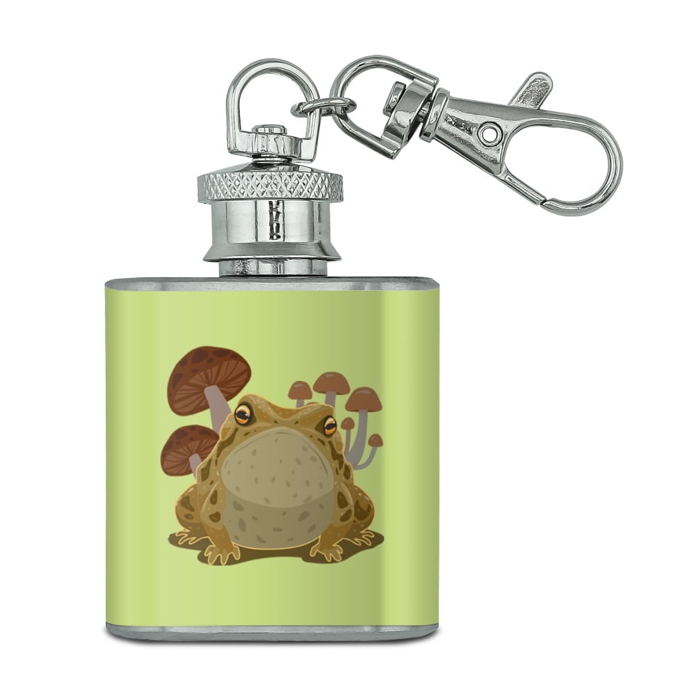 Toad Sitting In Front of Mushrooms Stainless Steel 1oz Mini Flask Key ...