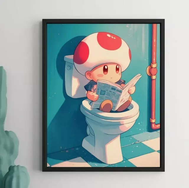 Toad Toilet Poster Mario Wall Art, Toad On Toilet Poster, Video Game ...