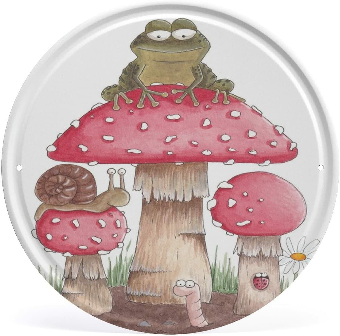 Toadstool With Frog And Bugs Vintage Style Round Tin Signs Wreath Metal ...