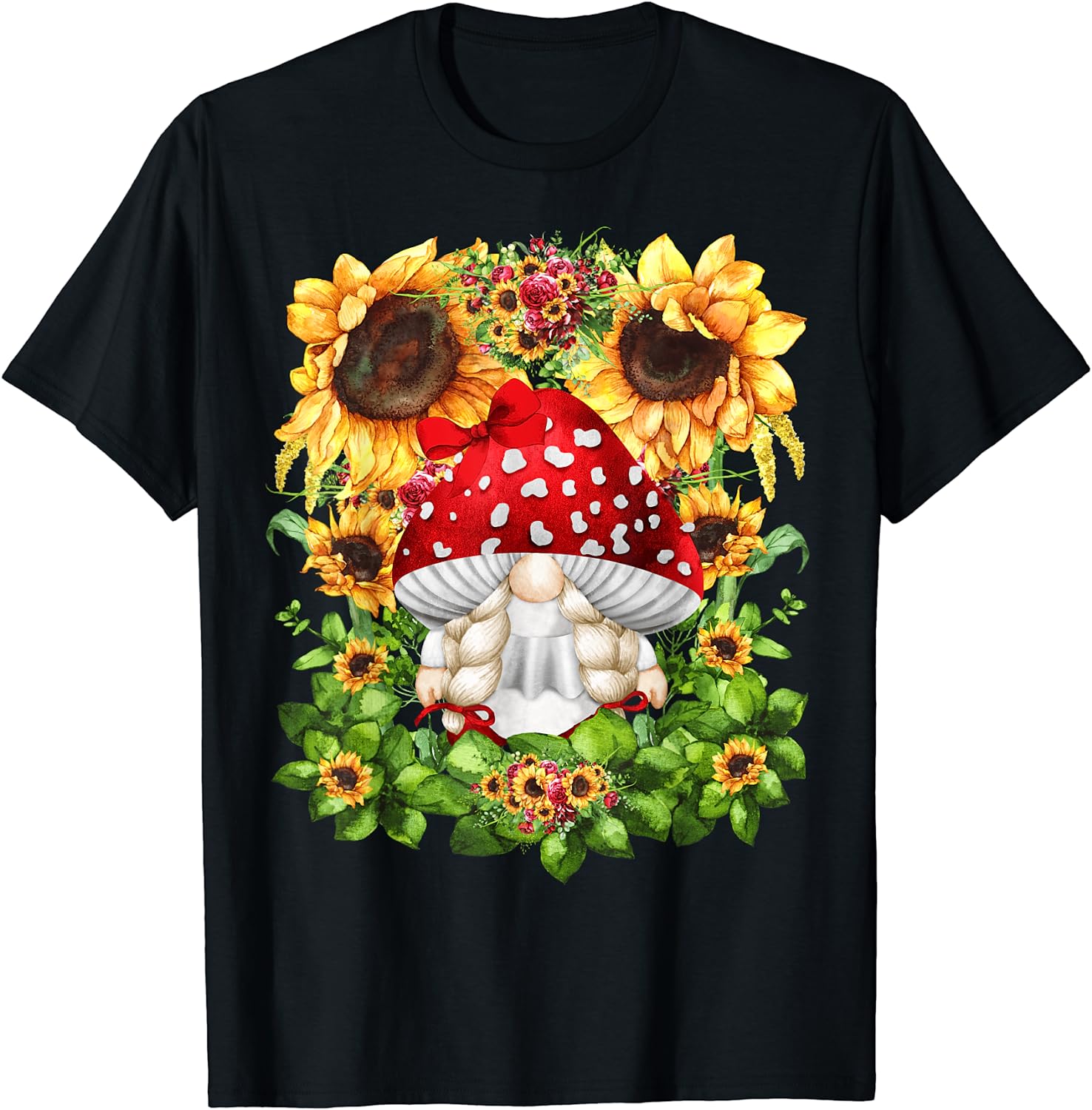 Toadstool Gnome For Women Sunflower Mom Cute Mushroom Lover T-Shirt ...