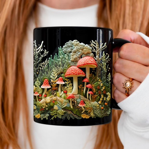 Toadstool Mushrooms Mug 3D Effect Coffee Mug Faux Embroidery Red ...