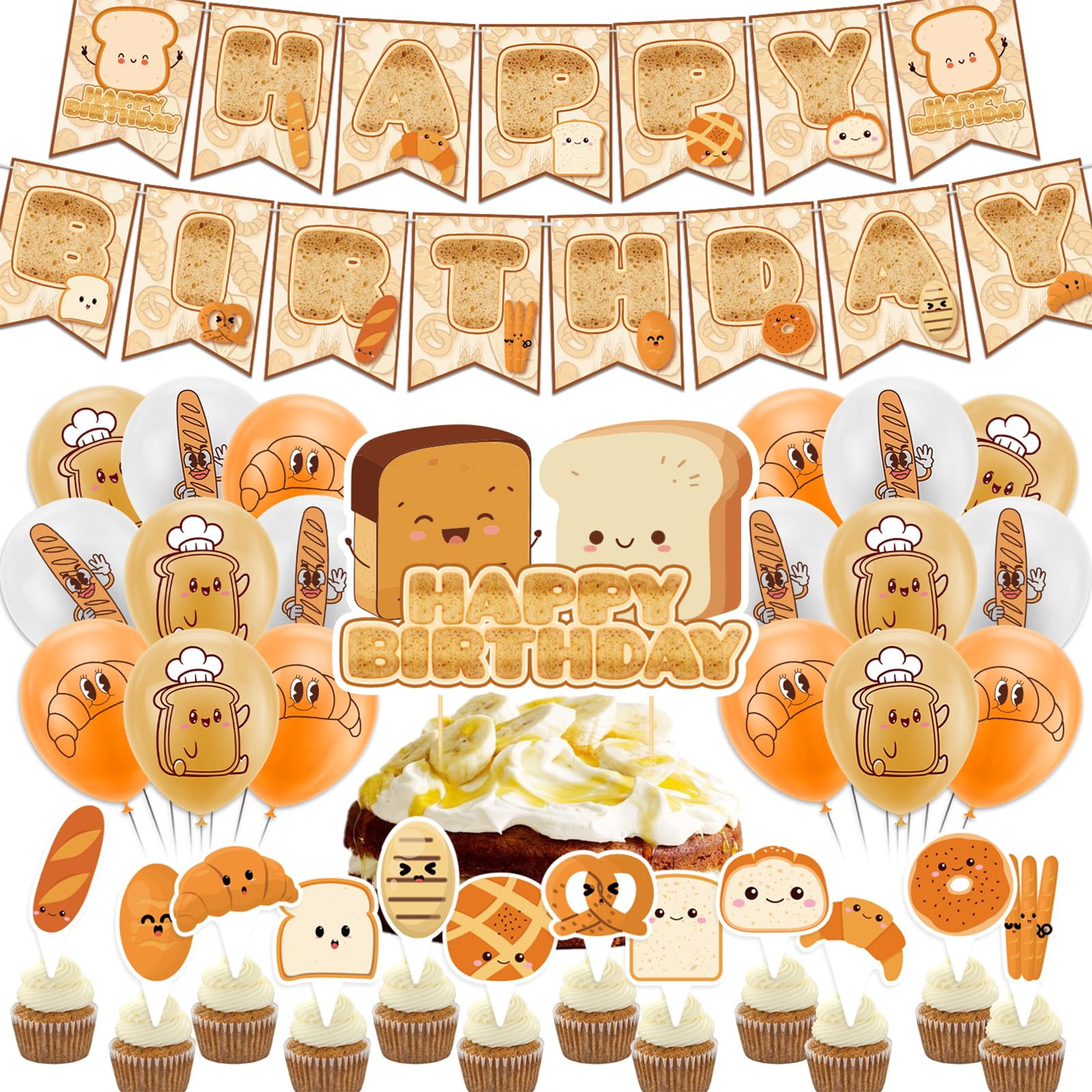Toast Bread BirthdayEGSC Party Supplies - Includes Banner, Cake Topper ...