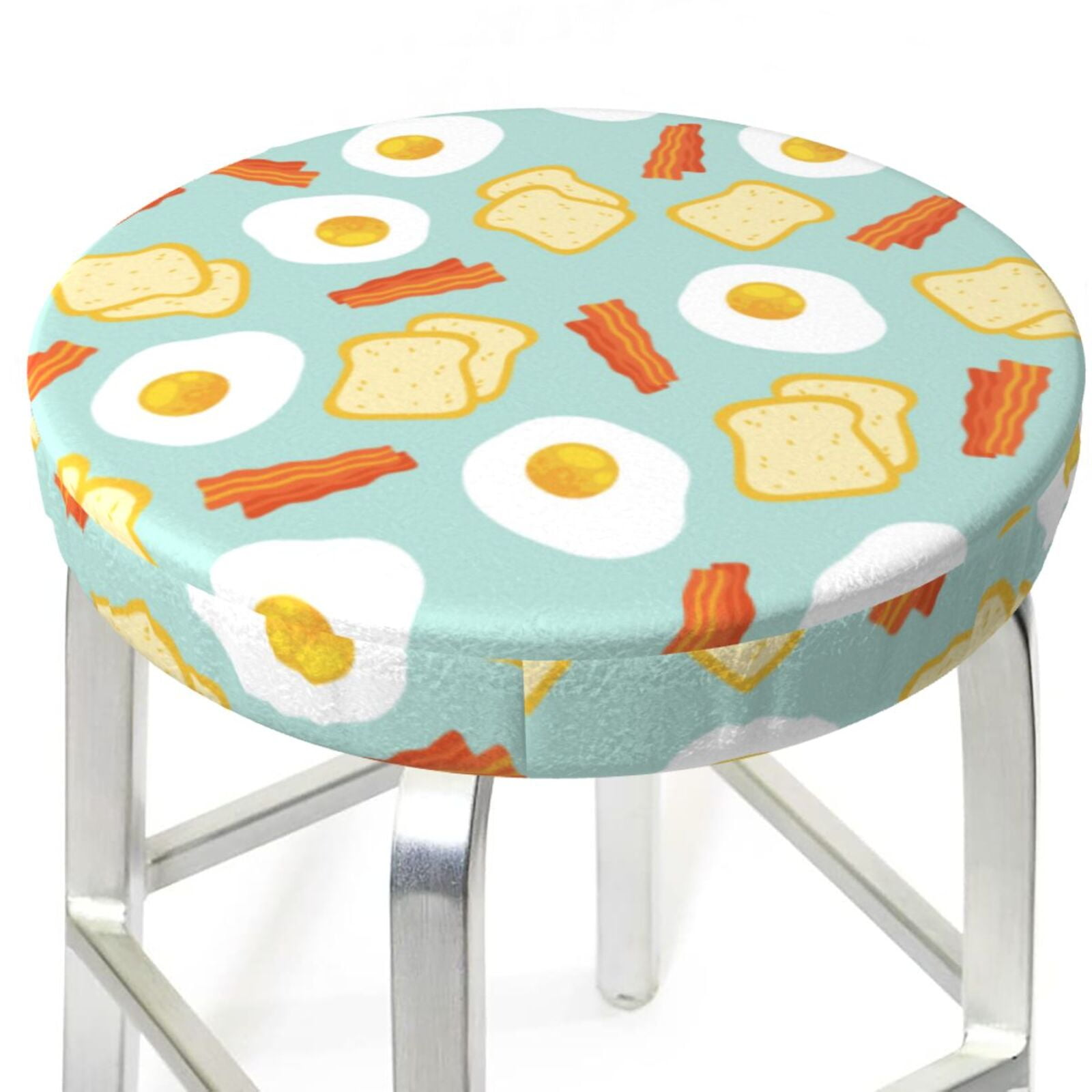 Toast Poached Eggs Bacon Bar Stool Covers - Stretch Round Seat Covers ...