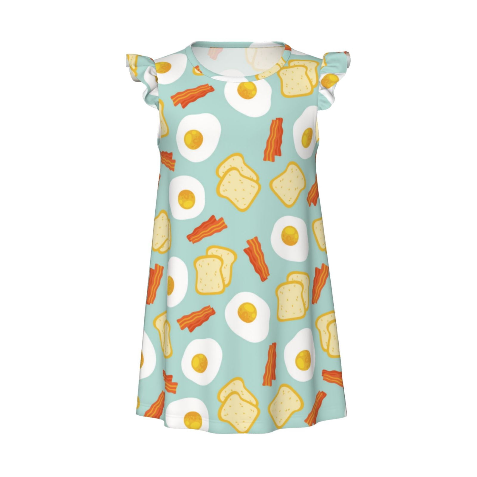 Toast Poached Eggs Bacon Girls Nightgowns, Short Sleeves Princess Dress ...