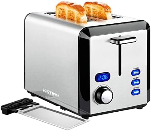 Toaster 2 Slice, KETIAN Wide Slot Toaster Stainless Steel, Countdown ...