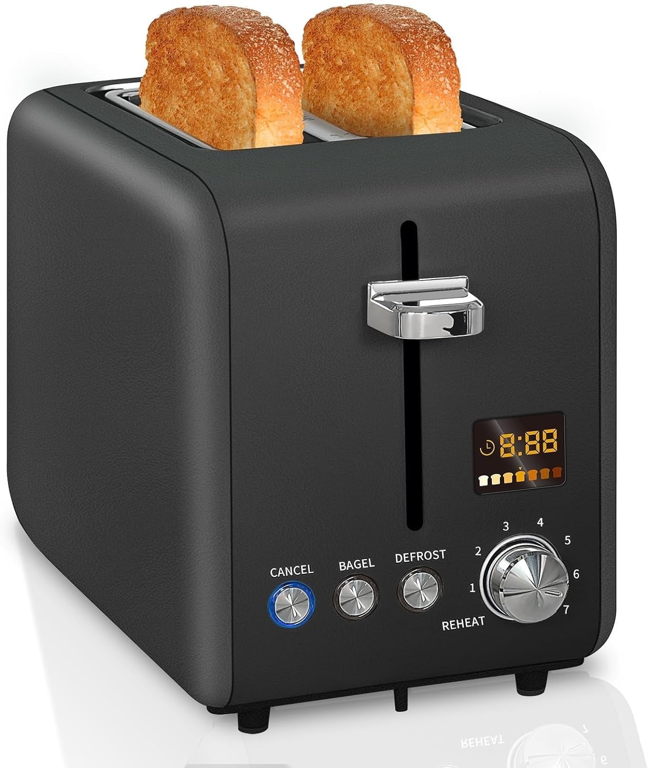 Toaster 2 Slice, Stainless Steel Bread Toaster LCD Display, 7 Bread ...