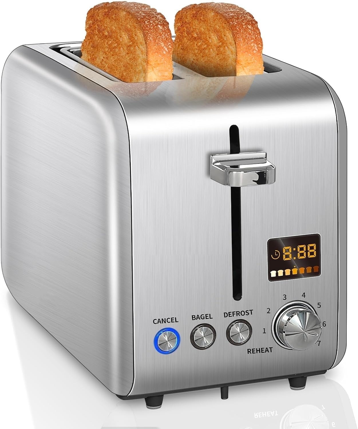 Toaster 2 Slice, Stainless Steel Bread Toaster LCD Display, 7 Bread ...