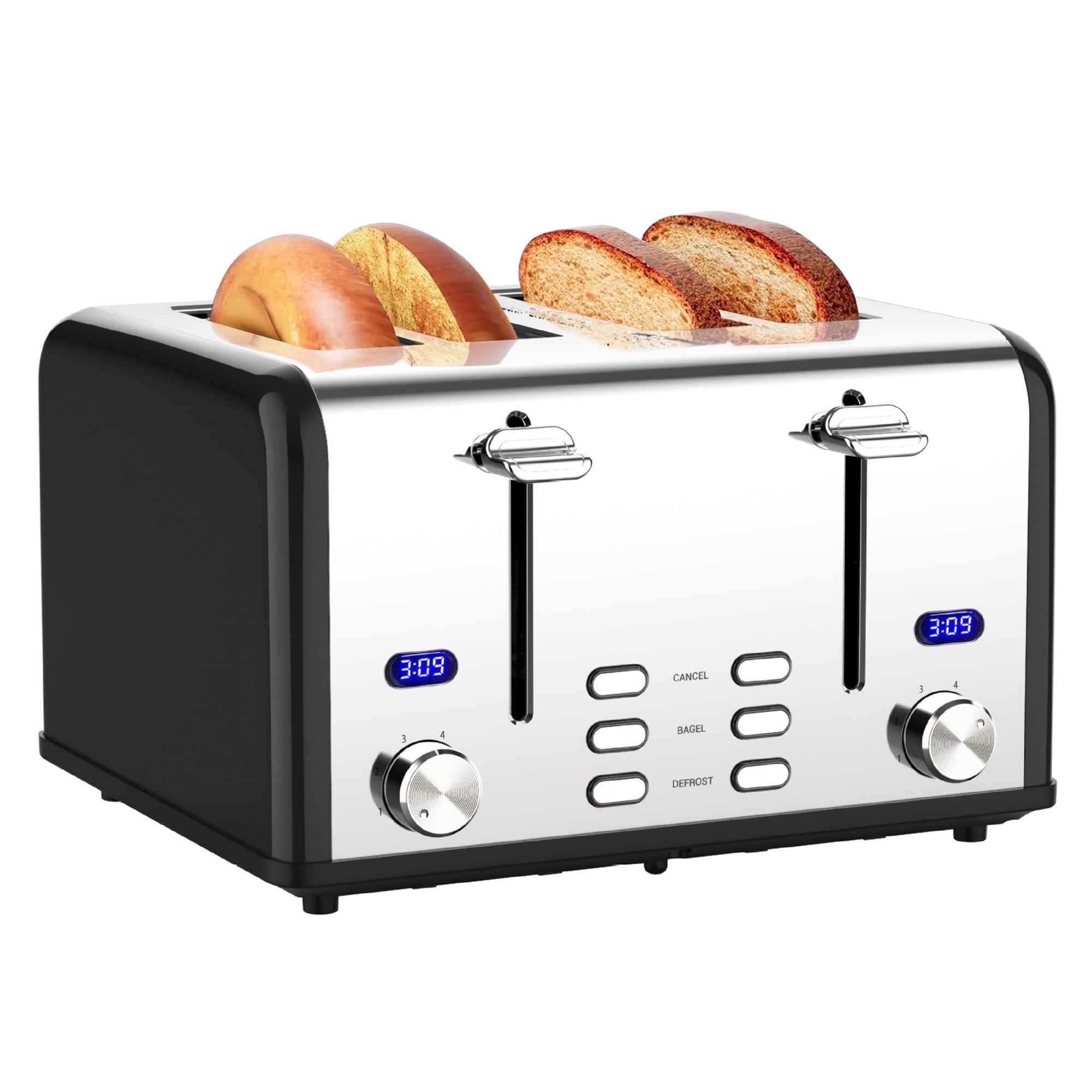 Absoke 4 Slice Toaster with Stainless Steel Extra Wide Slots and LCD ...