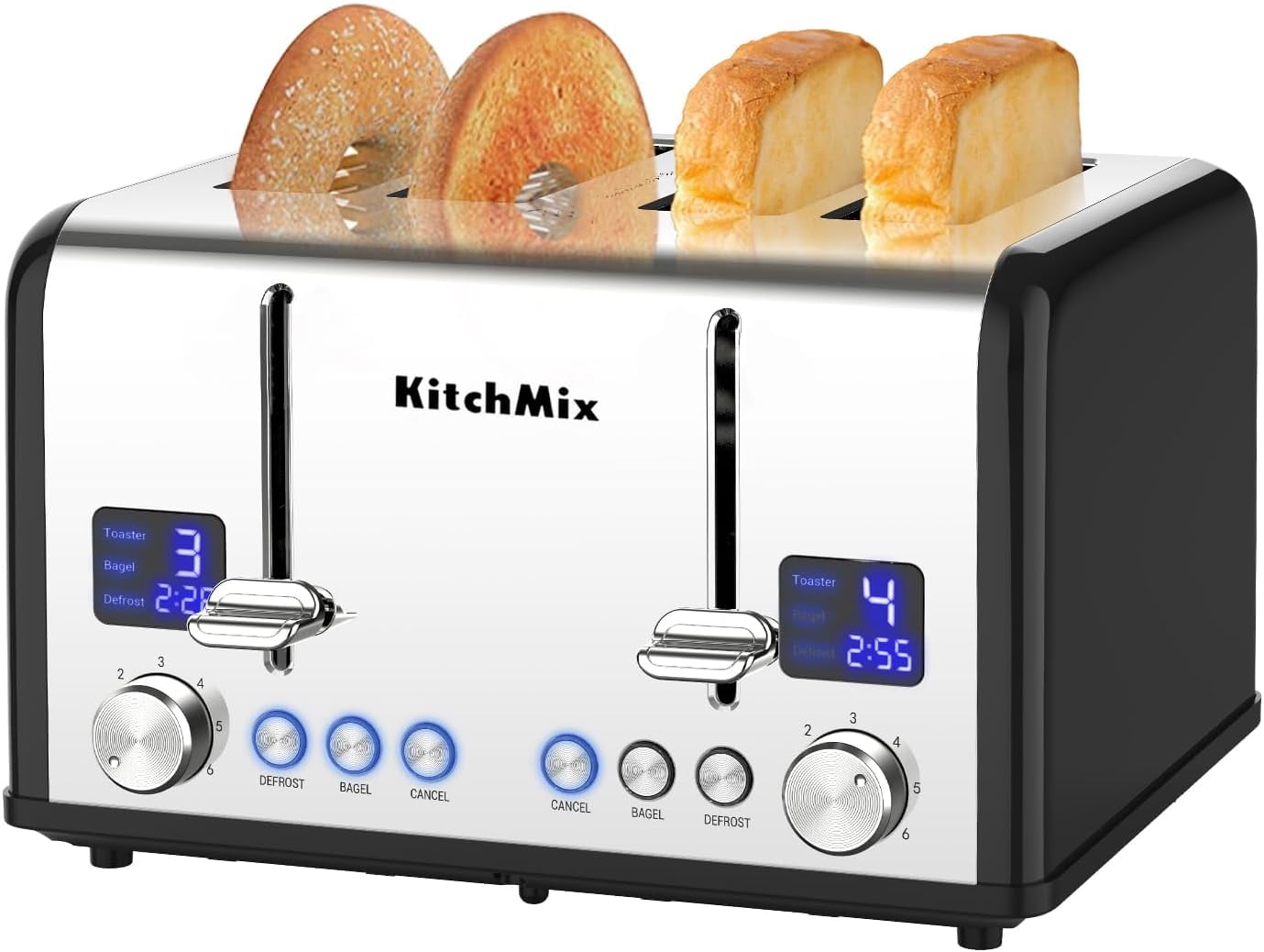 Toaster 4 Slice, Bagel Stainless Toaster with LCD Timer, Extra Wide ...