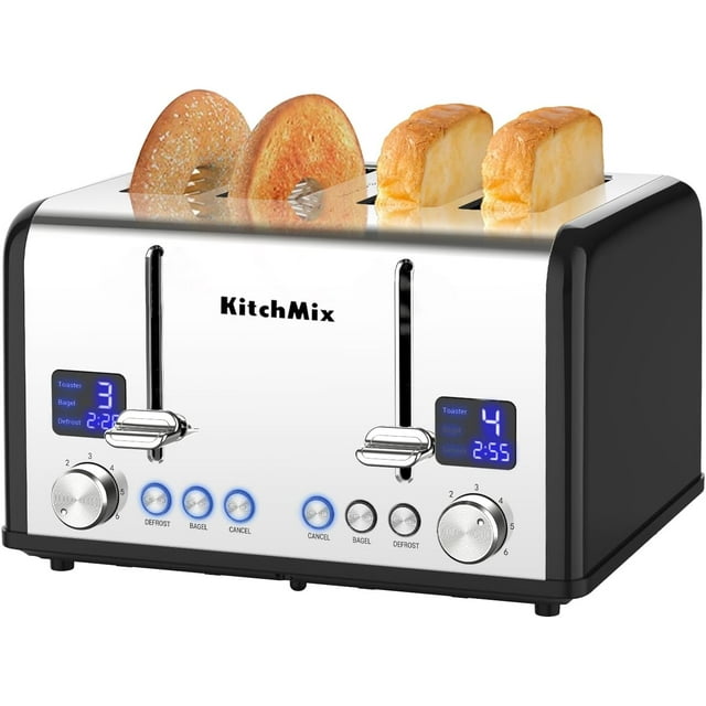 Toaster 4 Slice, Bagel Stainless Toaster with LCD Timer, Extra Wide ...