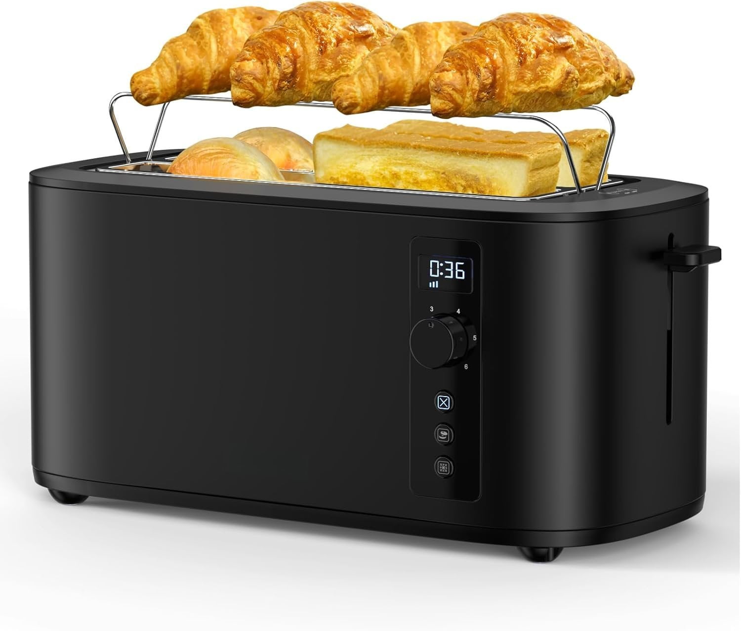 Toaster 4 Slice Long Extra Wide Slot 1.5" with Countdown Timer, 6 ...