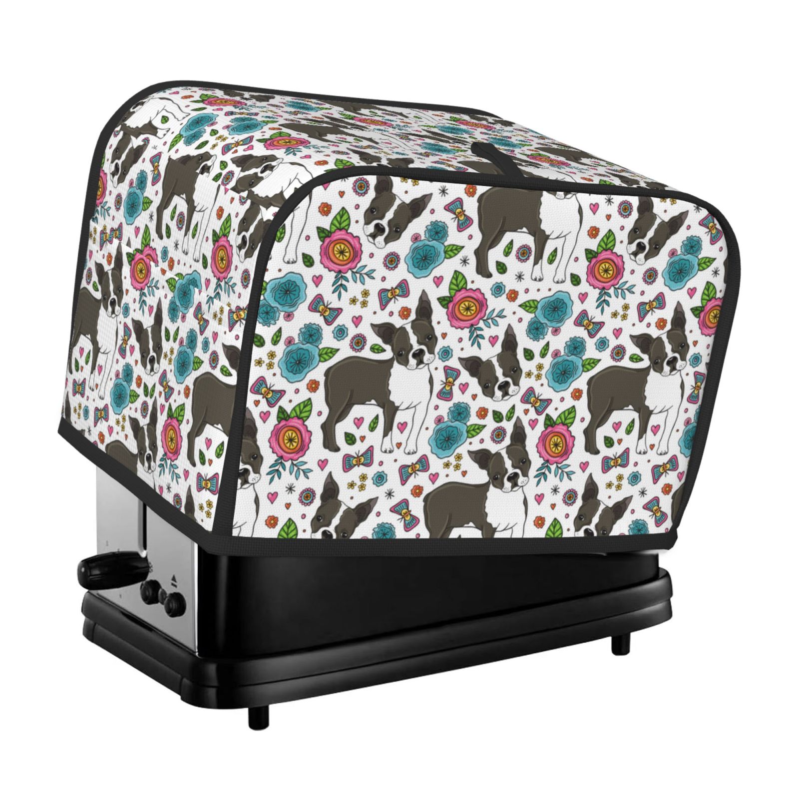 Toaster Cover 2 Slice, Boston terrier cute flowers white Cute 2 slice ...