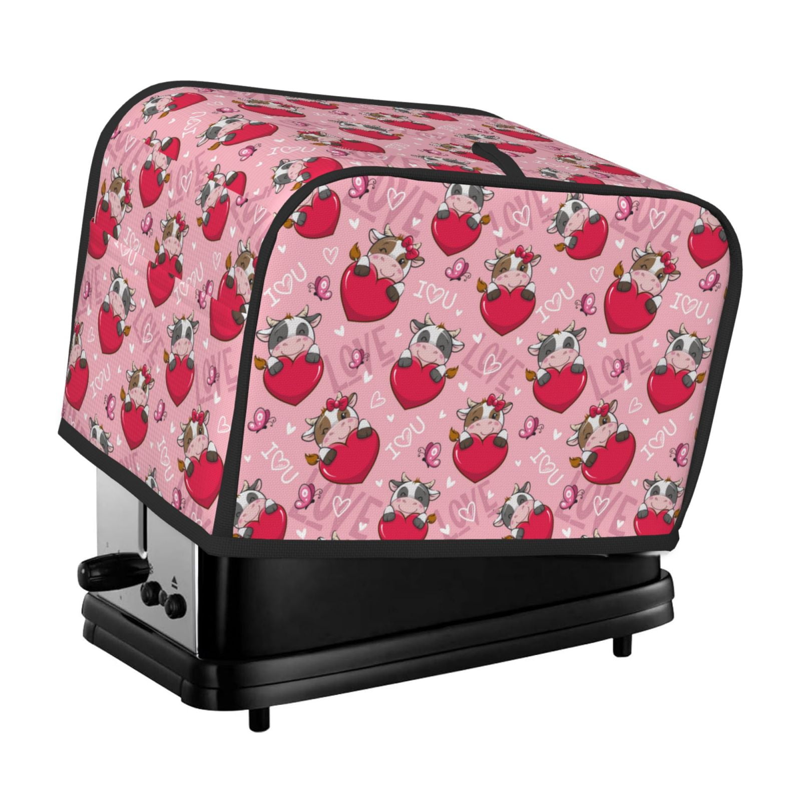 Toaster Covers 2 Slice, Cute Cartoon Love Cow Red Pink Waterproof Bread ...