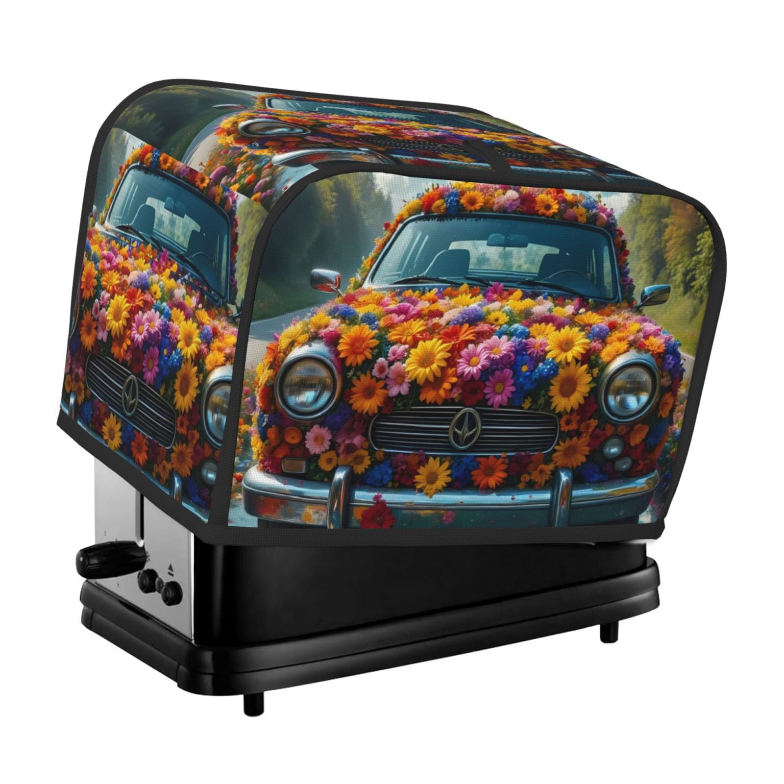 Toaster Covers 2 Slice, Flower Covered Vintage Car Waterproof Bread ...
