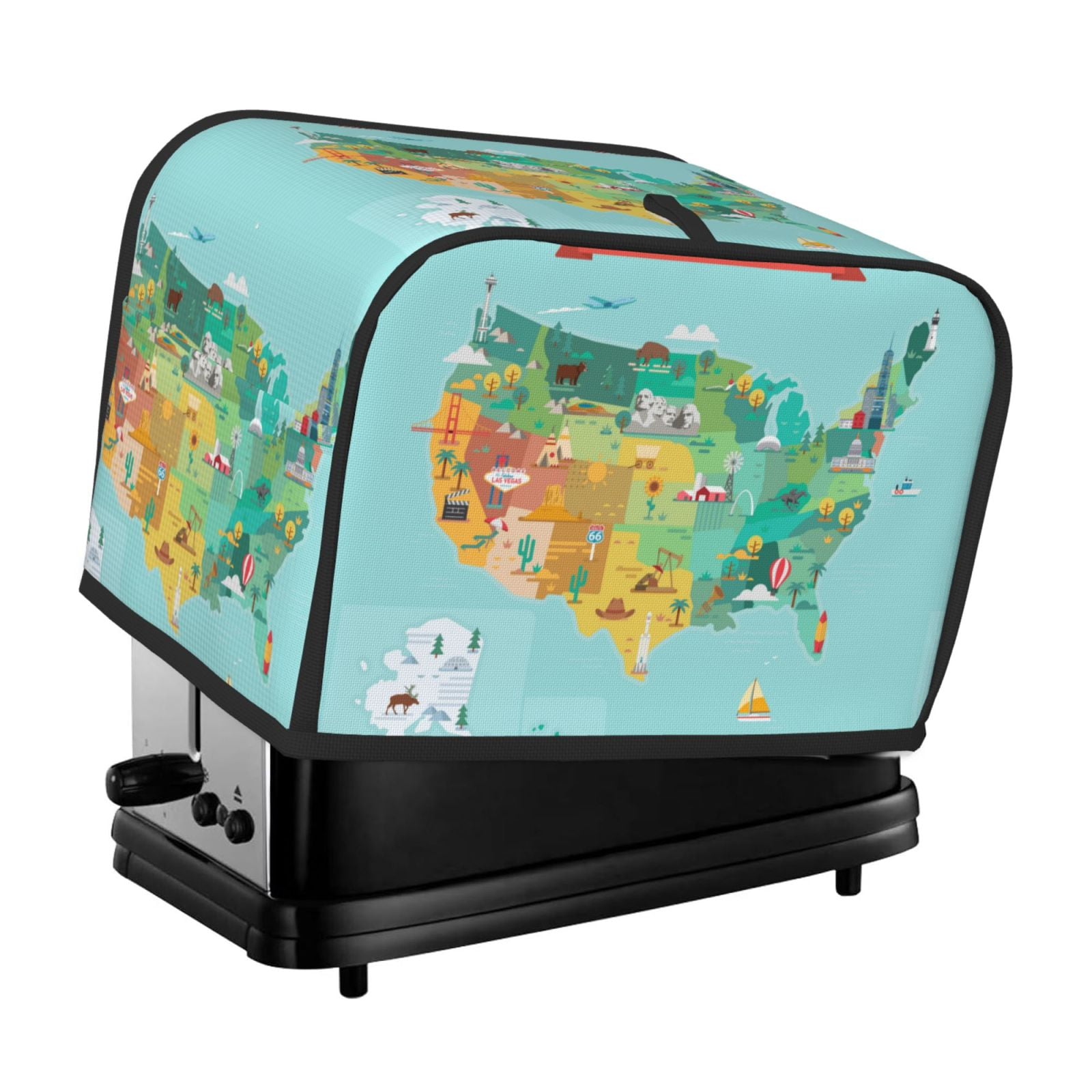 Toaster Covers 2 Slice, USA Tourist Map Famous Landmarks Waterproof ...