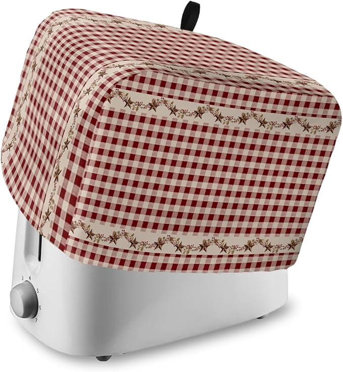 Toaster Dust Cover with Pockets, Country Star Berry Red Buffalo Plaid ...