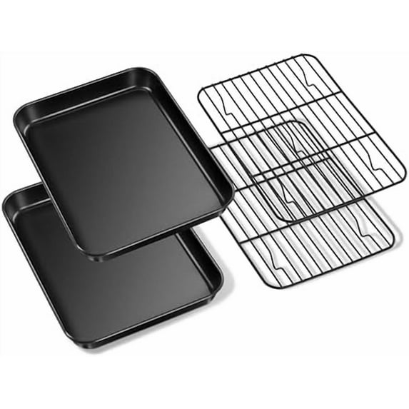 Toaster Oven Baking Sheet with Rack Set, 9 x 7 x 1 Inch Cookie Sheet ...