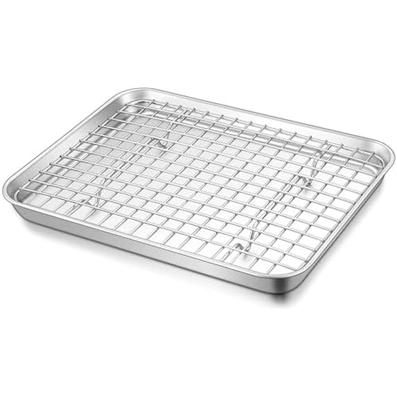Toaster Oven Pan with Cooling Rack Set, 10.5’’ x 8’’ x 1’’ Stainless ...