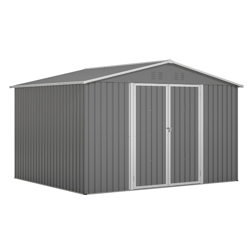 Toauuo 10x8 FT Outdoor Tool Storage Shed, Gray Galvanized Steel, Metal ...