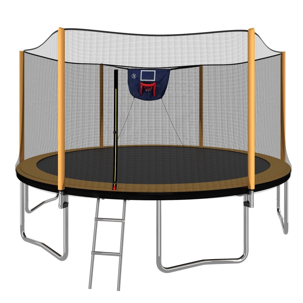 Toauuo 14FT Orange Trampoline with Basketball Hoop Inflator Ladder ...