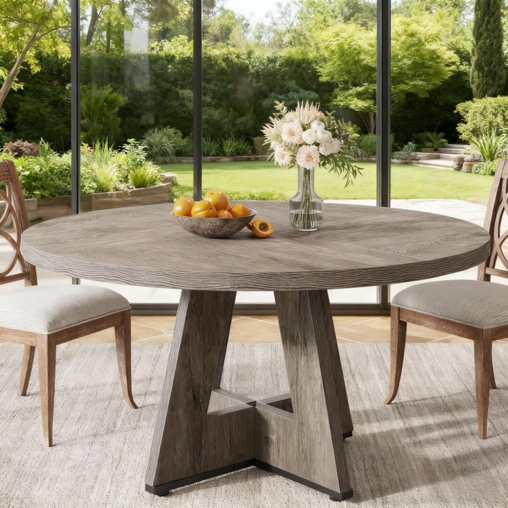 Toauuo 47 Inch Round Wood Dining Table - Just Table Only, Walnut Finish ...