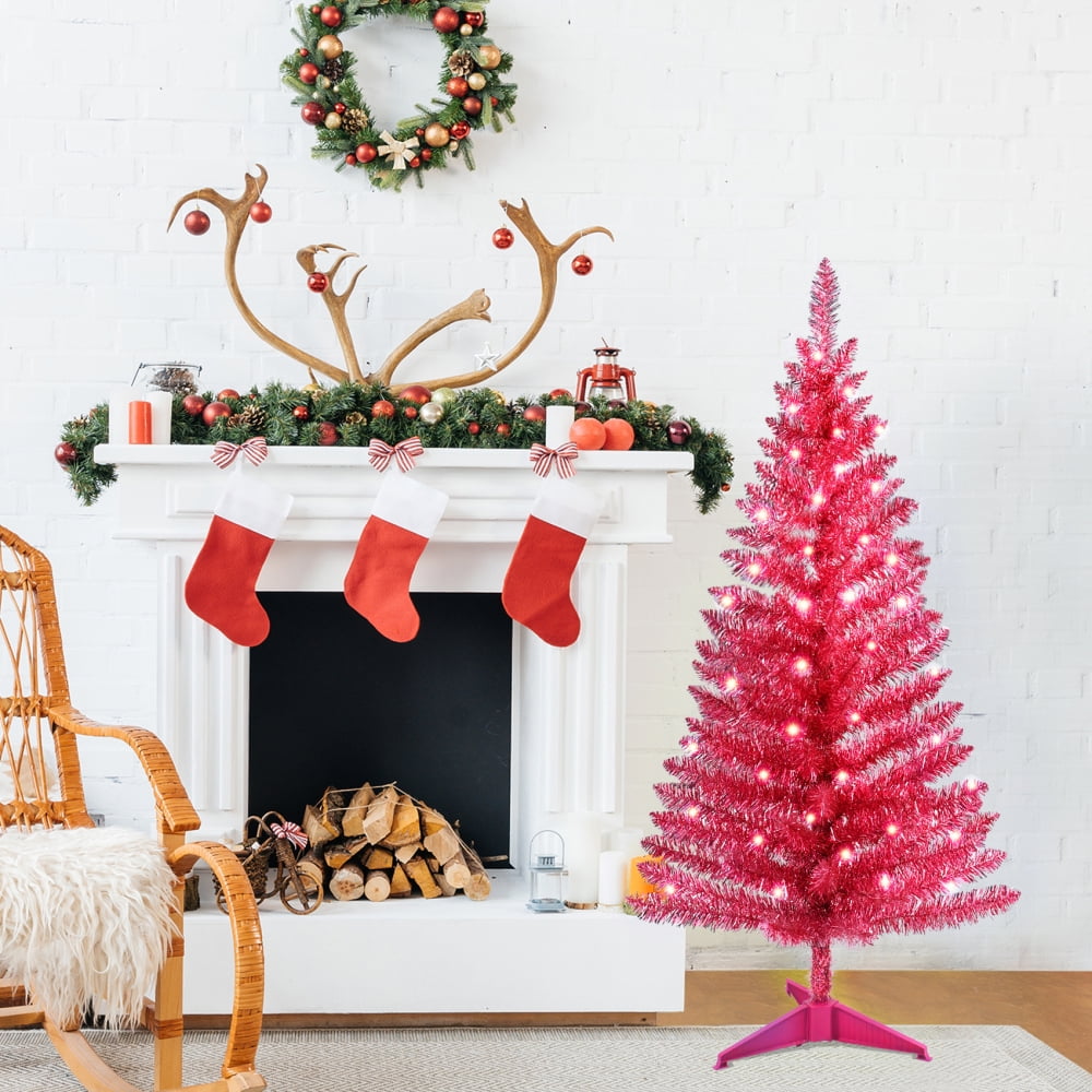 Toauuo 4FT Pre-Lit Red Christmas Tree - 50 UL Lights, 122 PVC Tips ...