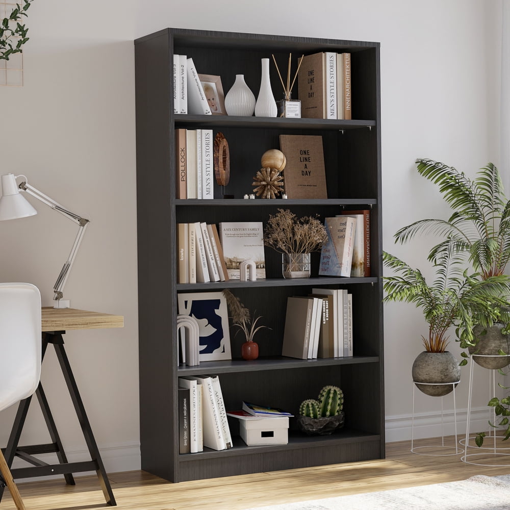 Toauuo 5 Shelf Modern Wood Bookshelf, 60 Inch Tall Wide Bookcase, 3 ...