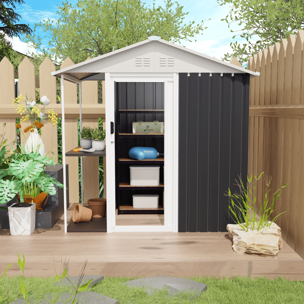 Toauuo 6x4 FT Metal Outdoor Storage Shed - Gable Roof, Galvanized Steel ...