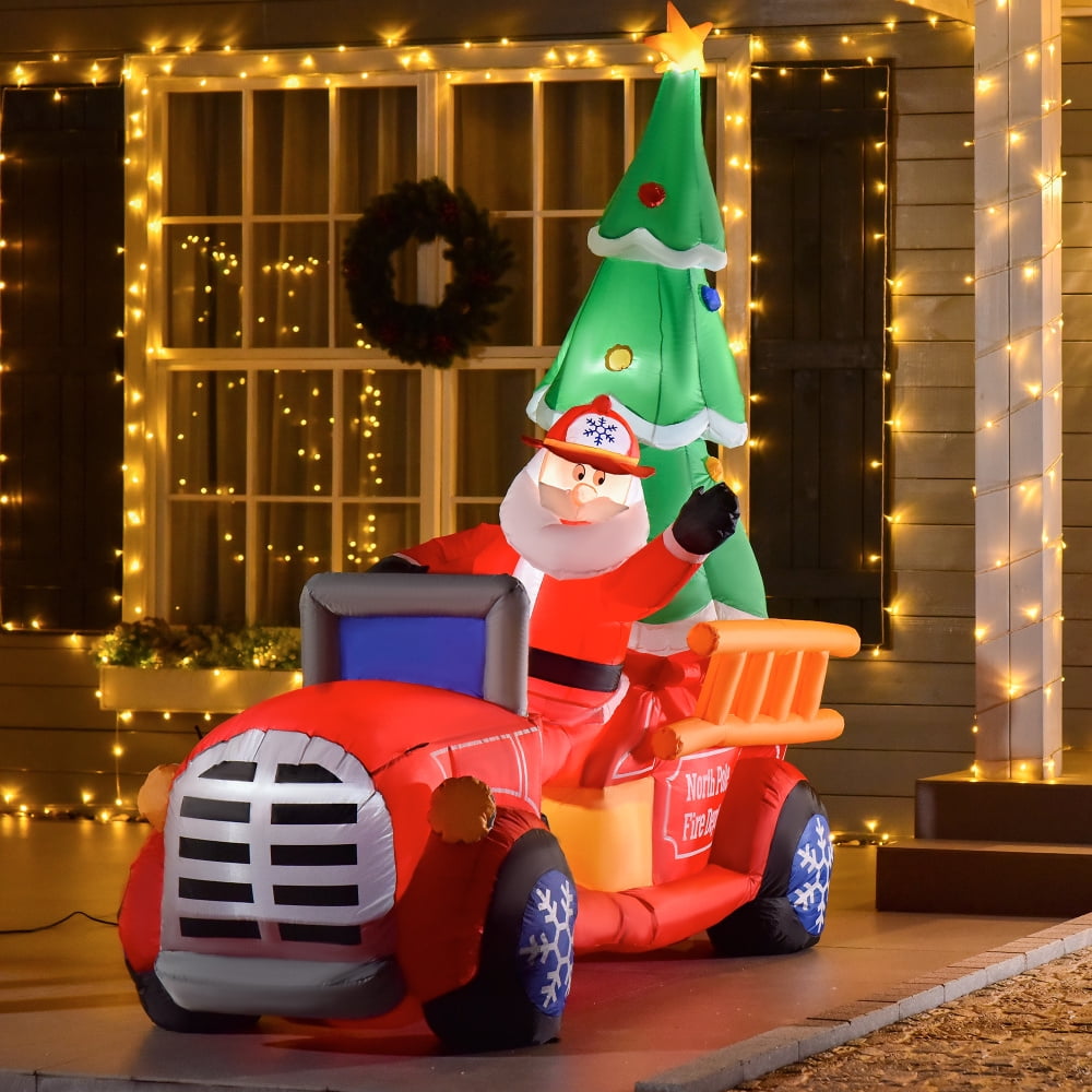 Toauuo 7.5ft Christmas Inflatable Santa on Fire Truck - LED Lighted ...