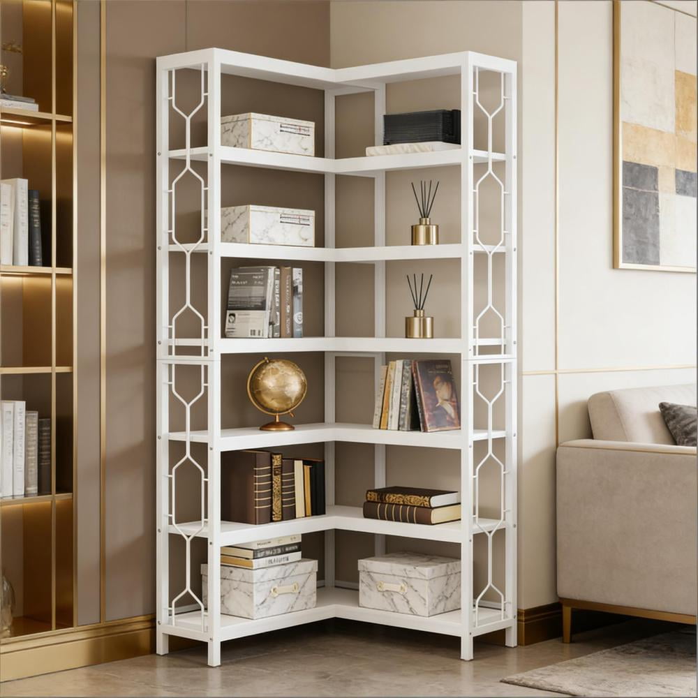 Toauuo 7-Tier Hexagonal Corner Bookcase - Space-Saving Corner Shelf ...