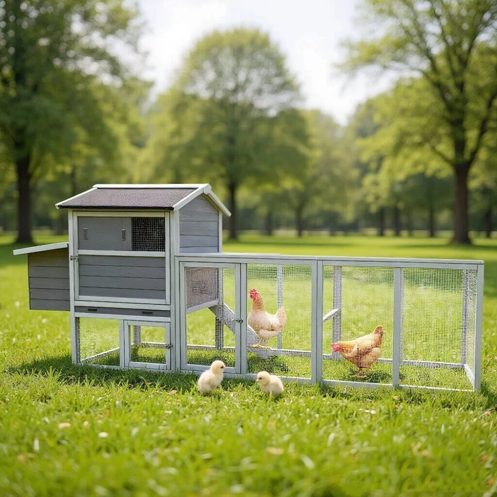 Toauuo Large Wooden Chicken Coop - Outdoor Hen House with Run & Nesting ...