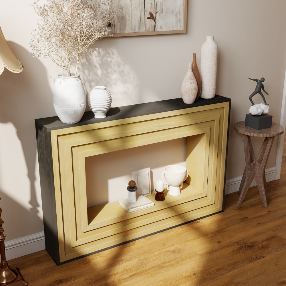 Toauuo Modern Contrast Console Table - Layered Wood Frame with Black ...